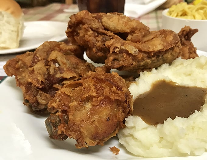 This fried chicken doesn't just set the bar—it is the bar. Crispy, juicy perfection alongside mashed potatoes cradling a gravy lake worth diving into.