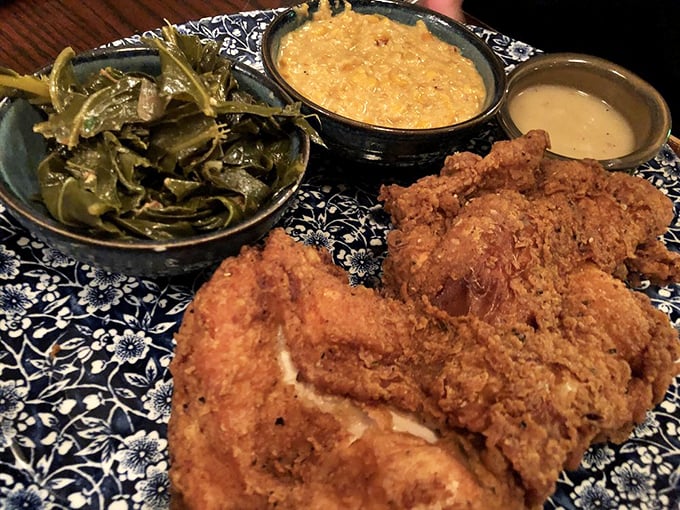 Golden-brown perfection that shatters at first bite, revealing juicy meat beneath. This fried chicken doesn't just speak Southern – it sings it.