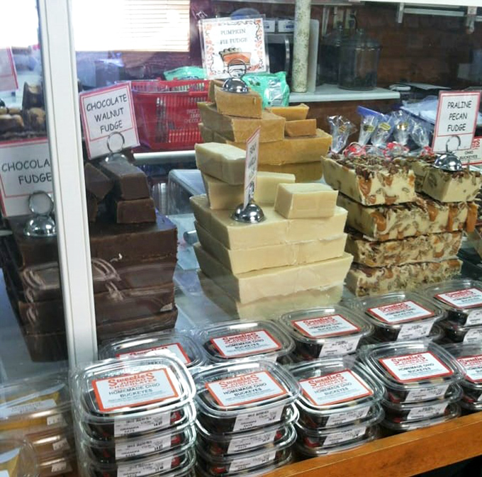 Towers of handcrafted fudge stand like edible monuments, each piece promising to redefine your chocolate expectations forever.