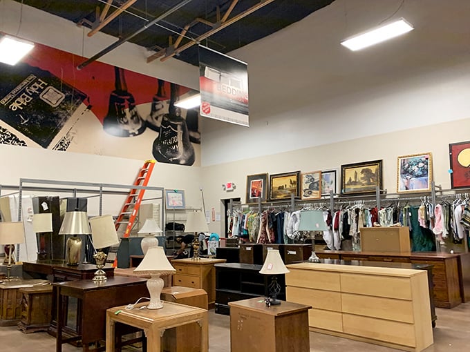 The furniture section showcases lamps, dressers, and tables that have stories to tell—if only these nightstands could talk!
