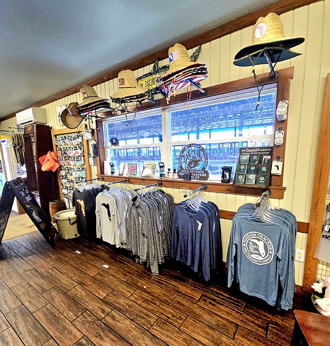 Souvenir shopping reaches new heights with Florida-themed apparel—because nothing says "I survived the flea market" like a commemorative t-shirt.