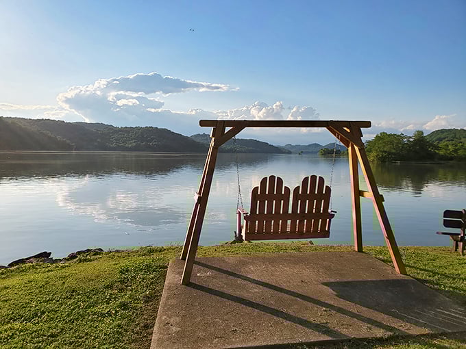 The porch swing view at Cordell Hull Lake offers nature's version of meditation – no app required, just breathtaking Tennessee scenery.