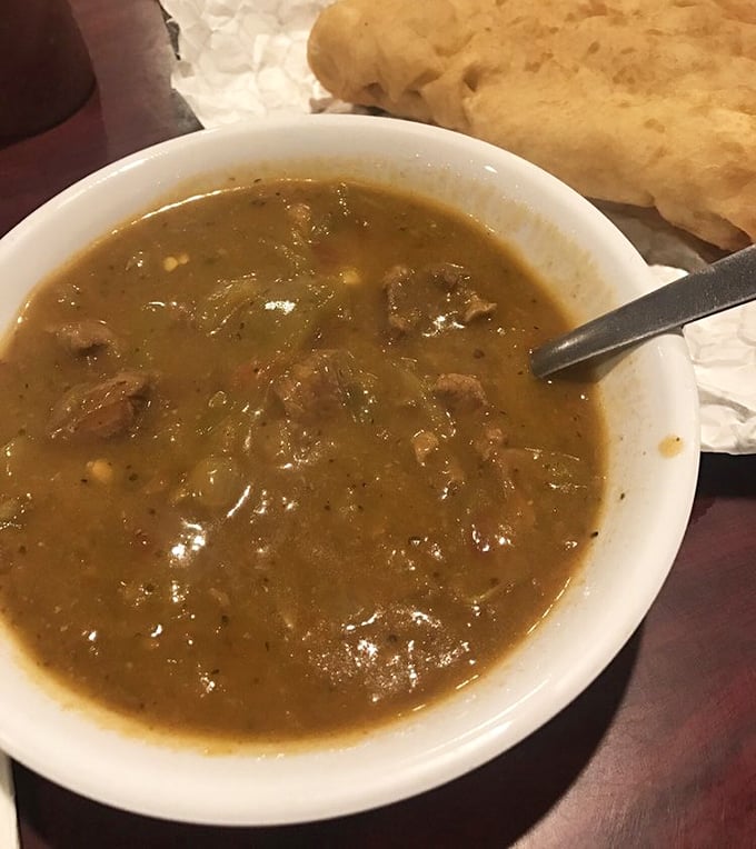 The legendary green chile stew – a savory pool of tender meat and spicy chiles that would make your grandmother weep with jealousy.