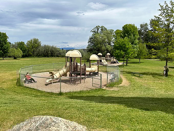 This playground might not have Wi-Fi, but the connection to nature and mountain views offers something no iPad could ever deliver.