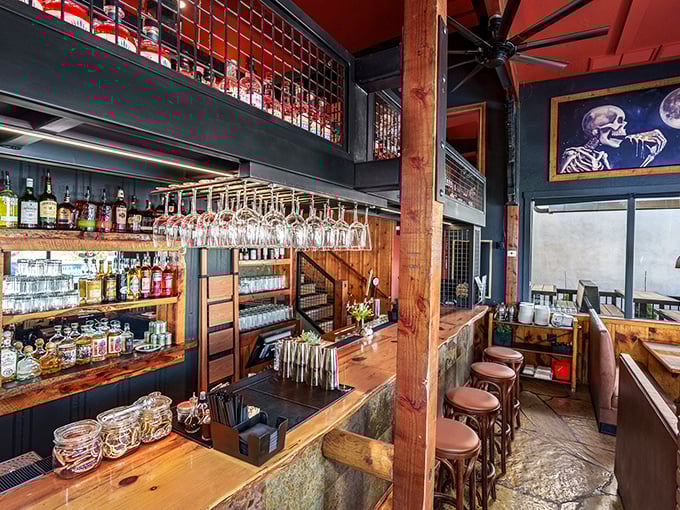 This bar's skeleton artwork isn't just decoration—it's a nod to Jerome's "spirit-ed" reputation as Arizona's favorite haunted hillside hangout.