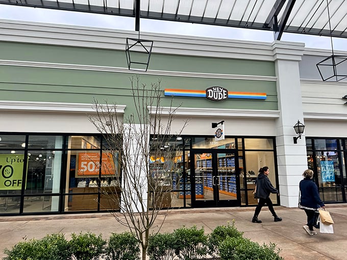 Hey Dude indeed! This storefront offers comfort shoes that feel like you're walking on memory foam pillows stolen from a luxury hotel. 