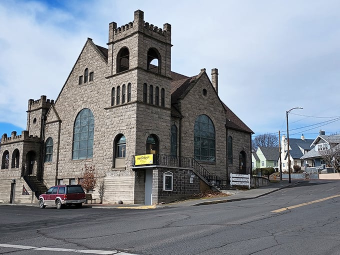 This magnificent stone church with castle-like features isn't in Europe—it's right in Pendleton, offering architectural splendor without the overseas flight.