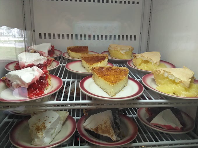 The pie case at Granny's Kitchen isn't just a display – it's a museum of American comfort where each slice tells a different sweet story.