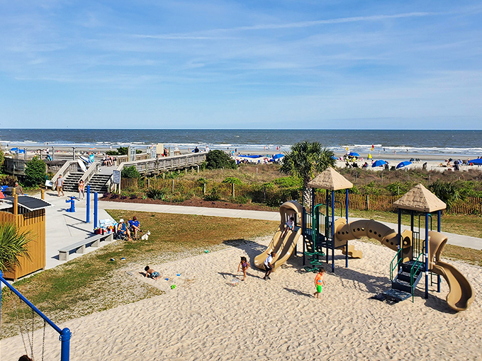 Beach access meets playground paradise—where kids build sandcastles while parents build memories, all with the Atlantic as backdrop.