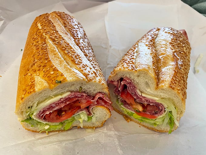 Behold the Italian hoagie in all its glory—a perfect ratio of meats, cheese, and veggies on that signature seeded roll.