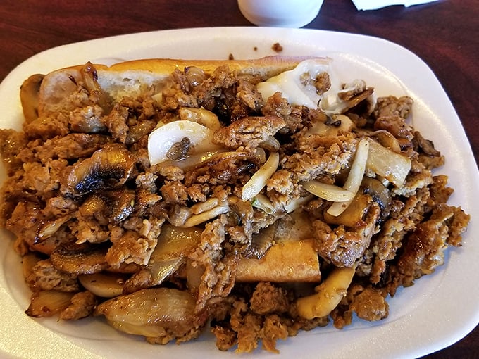 Sausage, mushrooms, and onions in perfect harmony—like a rock band where every member knows their role and plays it beautifully.