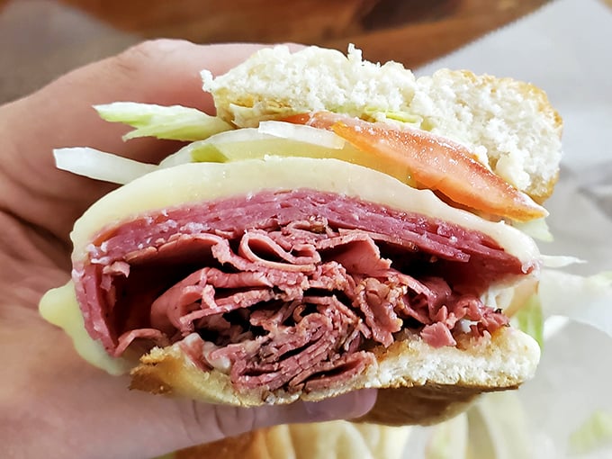 Behold the star of our show! This Italian sub isn't messing around—layers of thinly-sliced meat, fresh veggies, and that perfect bread-to-filling ratio. 