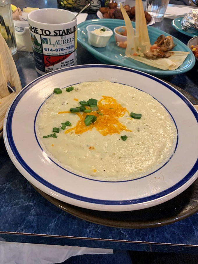 This creamy jalapeño soup might just be the galaxy's perfect comfort food. Topped with cheese and green onions, it's like a warm hug in bowl form.