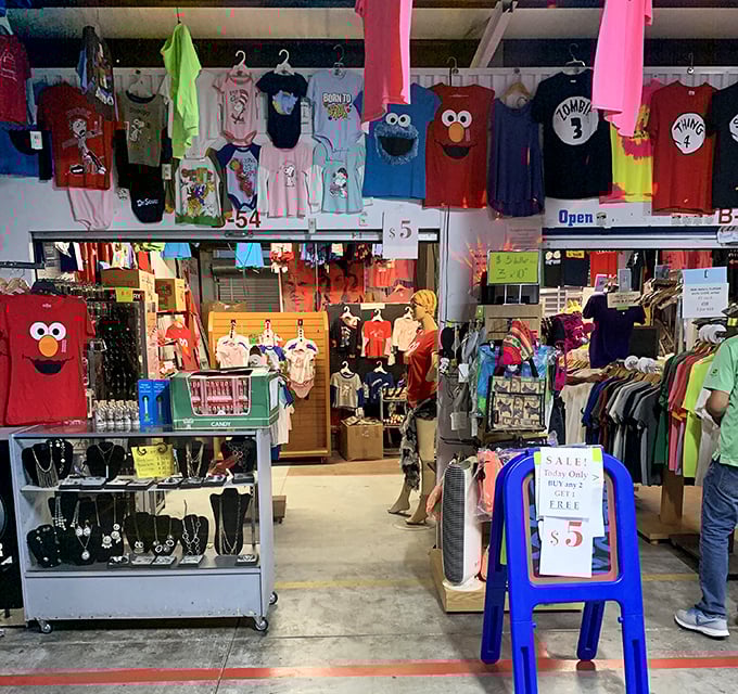 T-shirt heaven where Cookie Monster meets pop culture, and $5 buys you the right to be walking billboard for your favorite character.