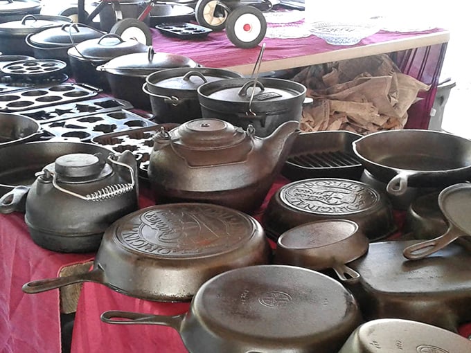 Cast iron heaven! These seasoned skillets have cooked more Sunday suppers than a church basement after revival.