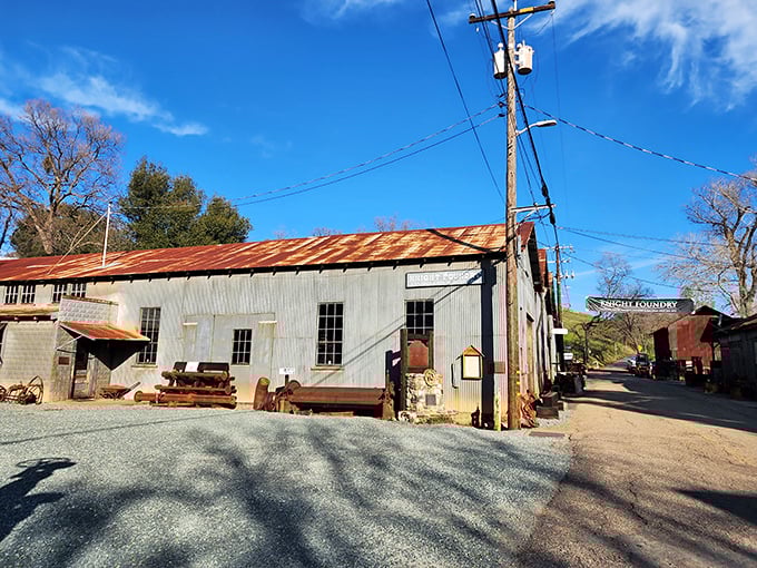 The Knight Foundry stands as a rugged reminder of Sutter Creek's industrial past—this isn't some Disney-fied recreation, but an authentic piece of California history.
