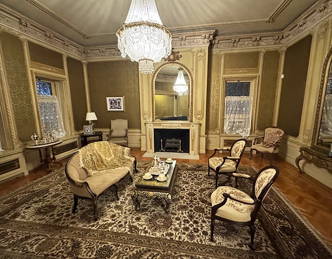 The Ladies Reception Room whispers of Gilded Age gossip, with crystal chandeliers that have outlasted countless fashion trends.