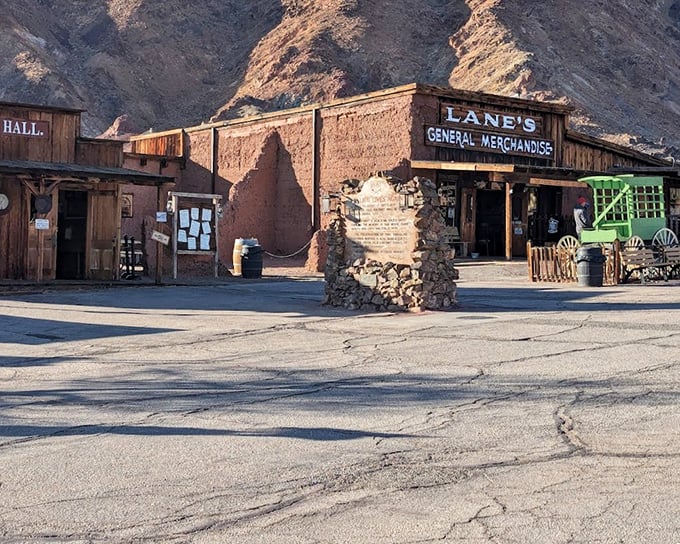 Lane's General Merchandise still stands ready to outfit prospectors. In the 1880s, this was the Amazon Prime of the frontier—minus the two-day shipping.