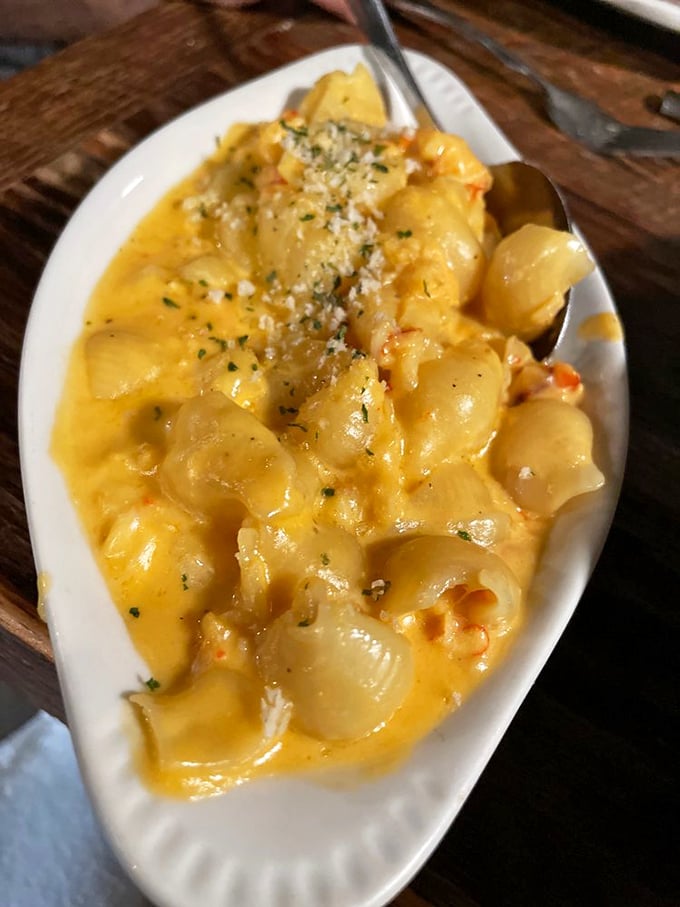 Lobster Mac & Cheese that makes you question why anyone would ever eat the boxed stuff again—chunks of sweet lobster nestled in creamy, cheesy comfort.