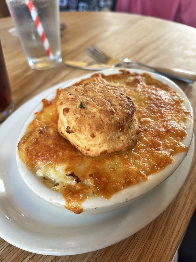 Behold the golden crown jewel: lobster mac and cheese that redefines comfort food forever. 