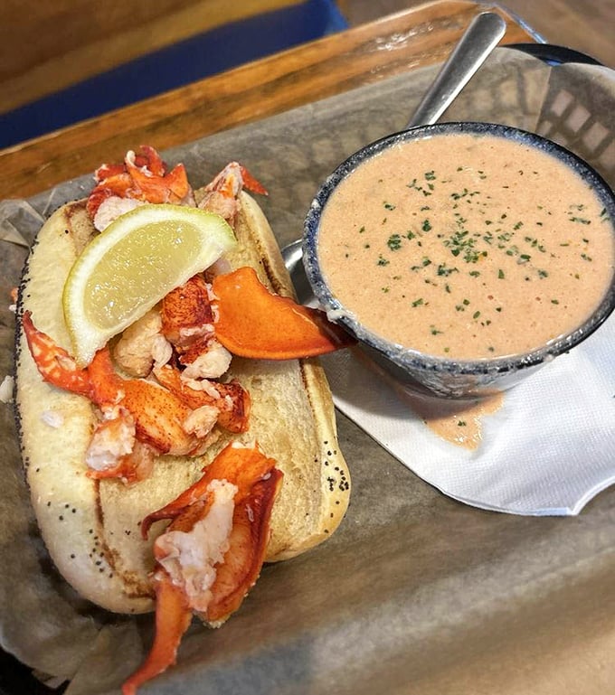 This isn't just any lobster roll – it's quarter-pound of sweet, succulent meat paired with that velvety bisque that'll make you close your eyes in bliss.