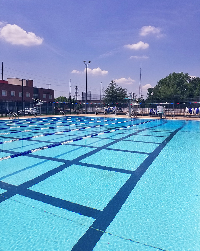 Summer salvation! Maplewood's pristine public pool offers lap lanes for the serious swimmers and cool relief for everyone when Missouri humidity does its worst.