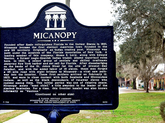 This historical marker tells Micanopy's origin story – Florida's oldest inland town has been perfecting its laid-back vibe since 1821.