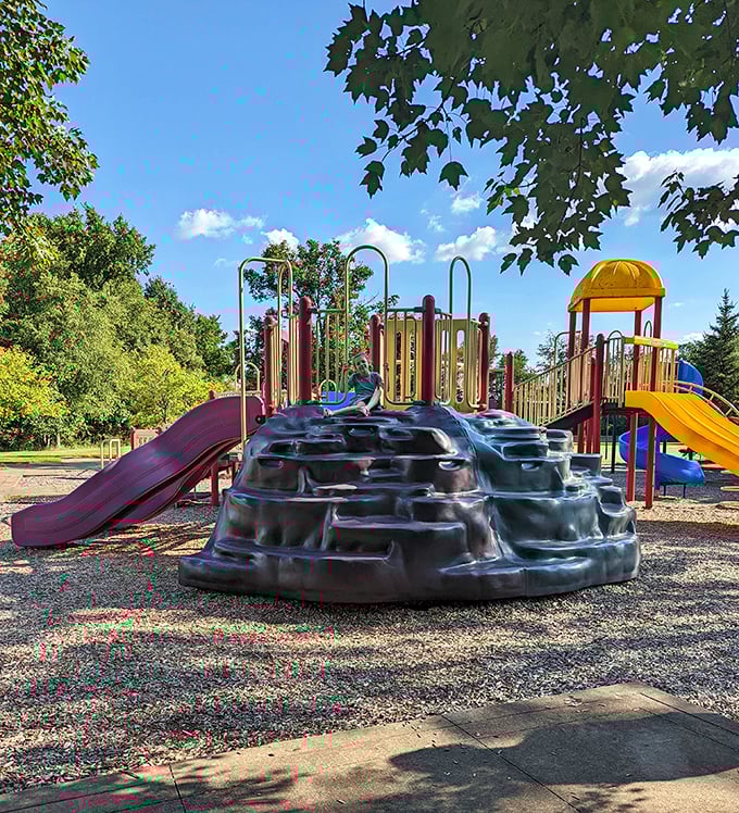 This playground isn't trying to win design awards—it's busy creating childhood memories instead, complete with slides that still give that static-electric thrill.