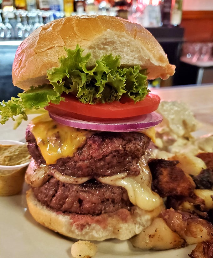 Behold the tower of power! This double-decker masterpiece isn't just a burger; it's an architectural achievement worthy of its own Pittsburgh zip code.