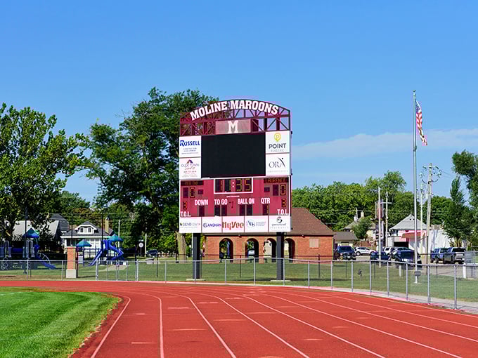 Home of the Maroons! This scoreboard has witnessed countless teenage triumphs and heartbreaks—the backdrop to small-town Friday night dreams.