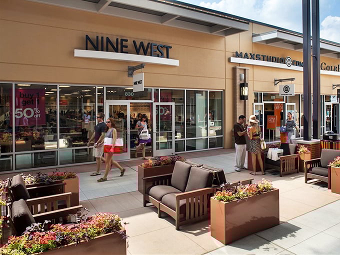 Nine West and neighboring shops create the perfect backdrop for the age-old tradition of "just browsing" that inevitably ends with shopping bags.