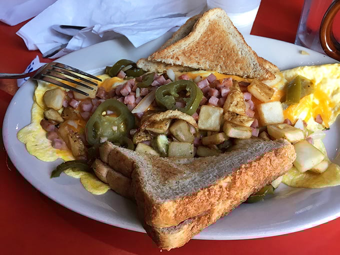 This isn't just an omelet—it's a morning masterpiece with jalapeños that'll wake you up faster than your second cup of coffee.