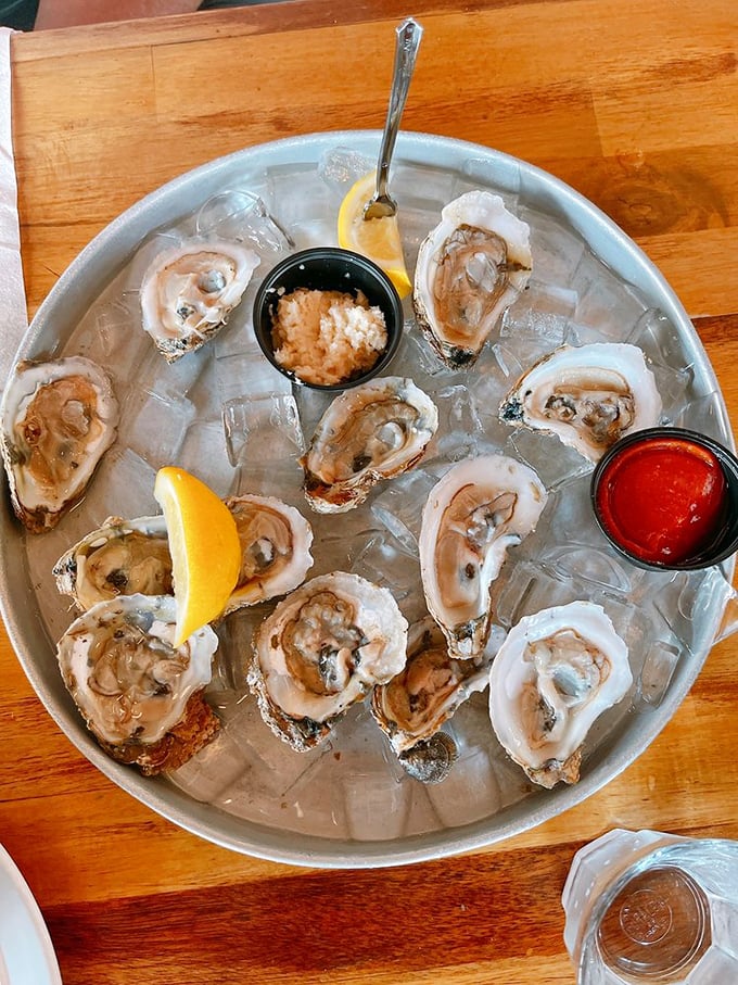 Oysters on ice—nature's perfect appetizer. These glistening beauties, with their briny liquor intact, are why people develop obsessions that friends just don't understand.