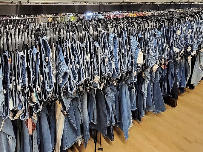 Denim heaven isn't a myth—it's this wall of perfectly organized jeans. Finding your unicorn pair just became the easiest treasure hunt ever.