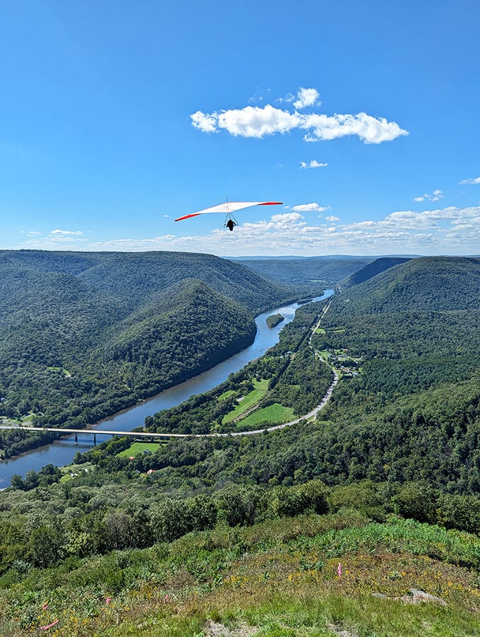 Not all Pennsylvania thrills require amusement parks. Here, daredevils trade roller coasters for hang gliders, launching themselves into what might be the state's most breathtaking commute.