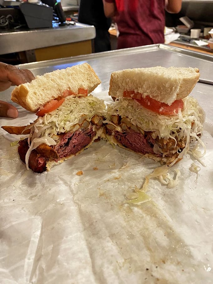 Behold the pastrami that started a thousand arguments about proper sandwich construction – and ended them all deliciously.