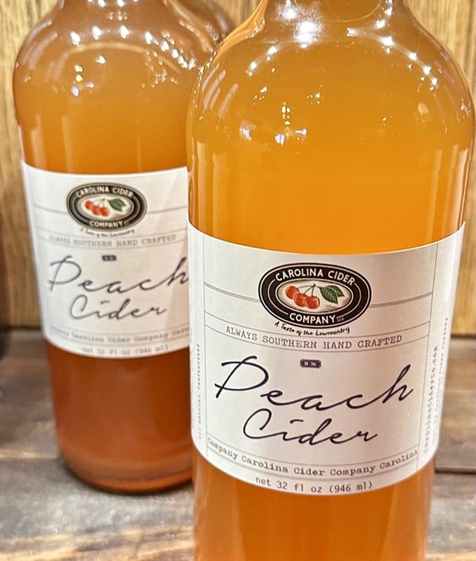 Liquid sunshine in a bottle – the famous peach cider glows with the golden promise of South Carolina summers captured and preserved for your sipping pleasure.