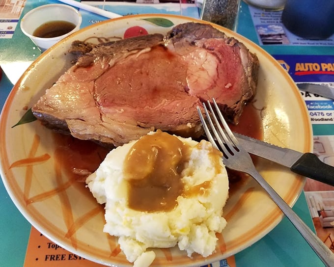 Prime rib that doesn't need a fancy introduction—it speaks for itself with a tenderness that would make even a hardened food critic weep.