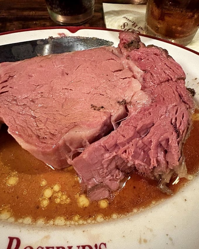 This prime rib isn't just dinner, it's a religious experience – perfectly pink, juicy, and ready for its close-up.