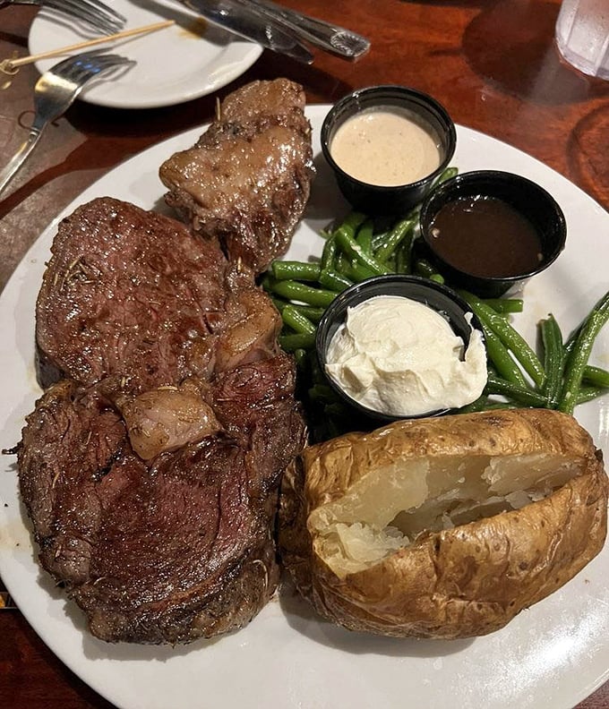 This isn't just prime rib—it's a masterclass in meat. The kind of dish that makes conversation stop and eyes close in reverence.