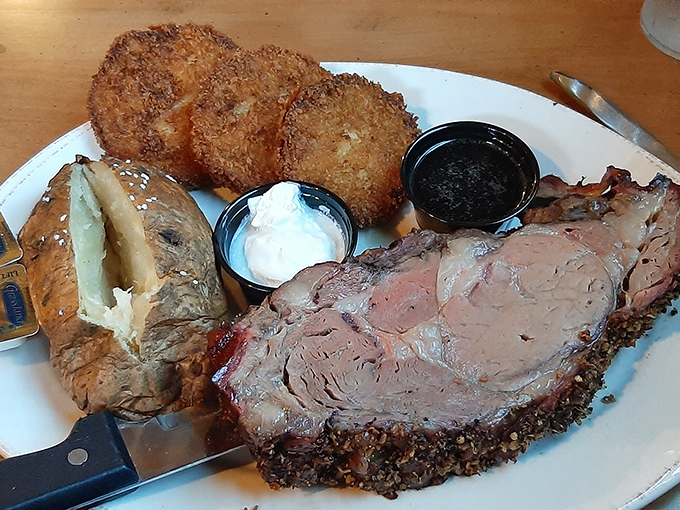 That prime rib isn't just dinner, it's a religious experience. The perfect crust giving way to meat so tender it practically surrenders to your fork.