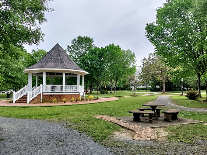 A classic Southern gazebo in Rees Park offers shade and serenity. Perfect spot for a picnic or pretending you're in a Jane Austen novel.