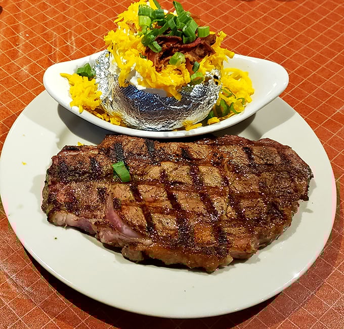Not just a steak, but a declaration of beef independence. Those perfect grill marks aren't just for show—they're flavor signatures on a masterpiece.