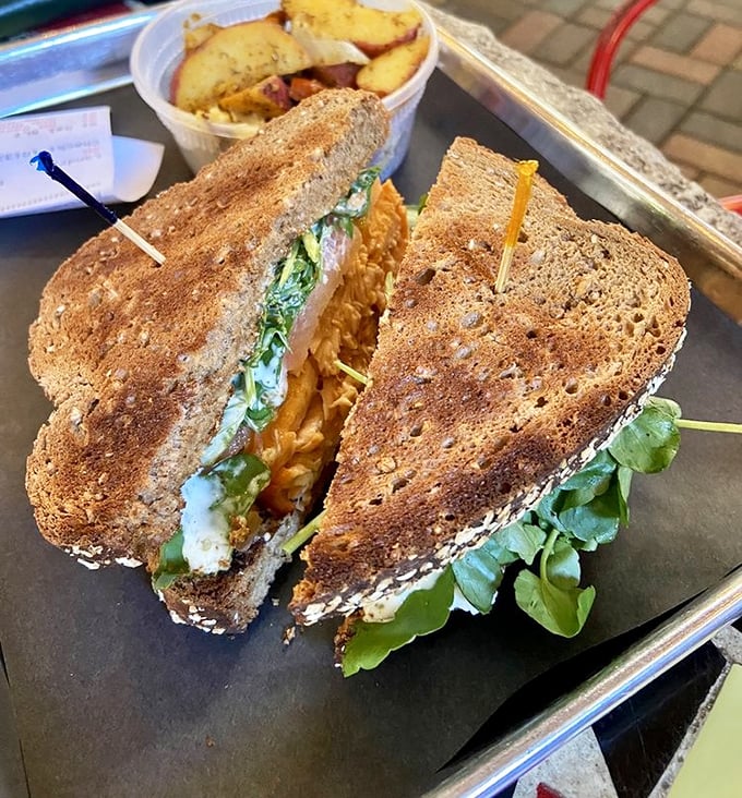 Not all heroes wear capes—some come on multigrain bread with fresh greens. This salmon sandwich deserves its own theme music.