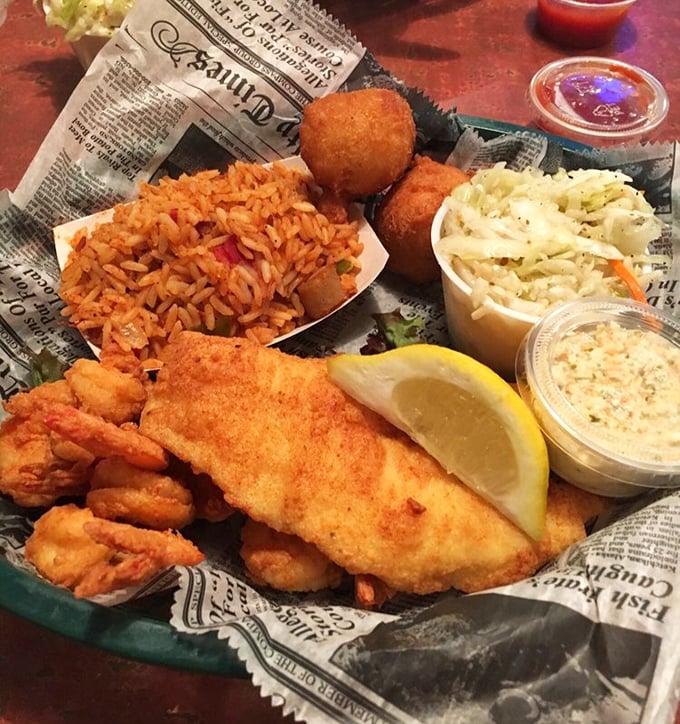 Seafood this fresh doesn't need fancy plating—just newspaper, a lemon wedge, and your undivided attention. The flounder practically jumped from ocean to fryer.
