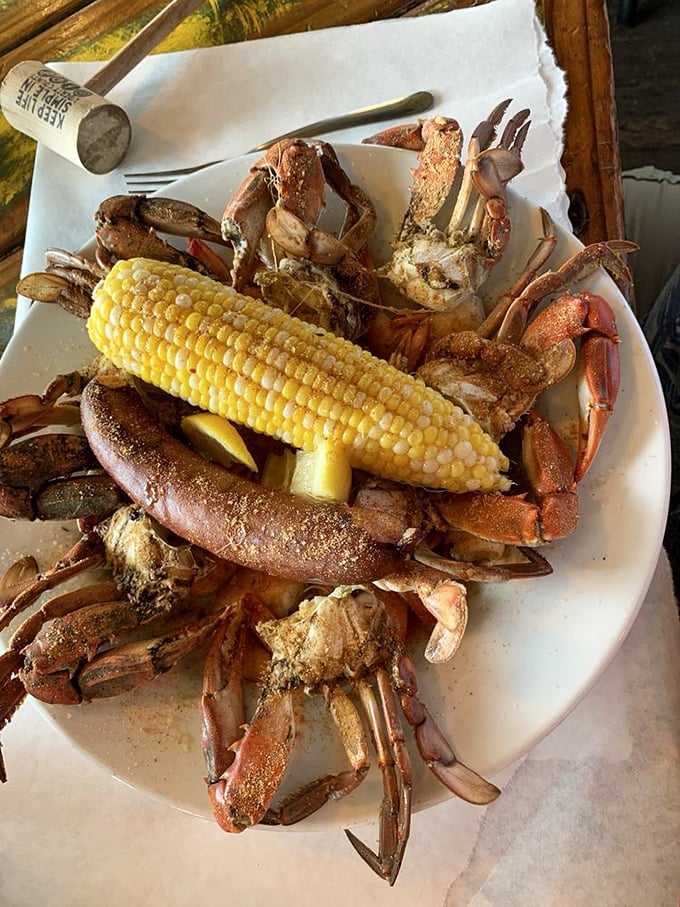 Blue crabs, corn on the cob, and lemon—a holy trinity of coastal dining that requires no fancy explanation.