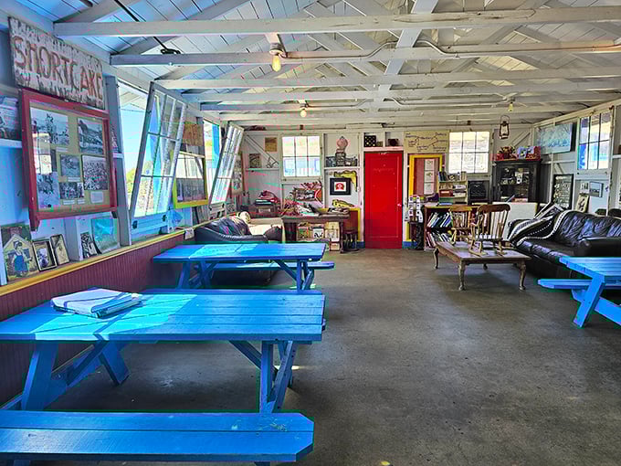 Inside the farm stand, time slows down by design. Board games, comfy couches, and blue picnic tables invite you to do something radical—actually relax.