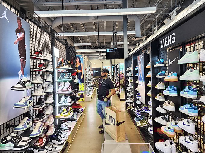 Sneakerheads, rejoice! The Nike outlet's wall-to-wall footwear selection makes choosing just one pair the day's biggest challenge.