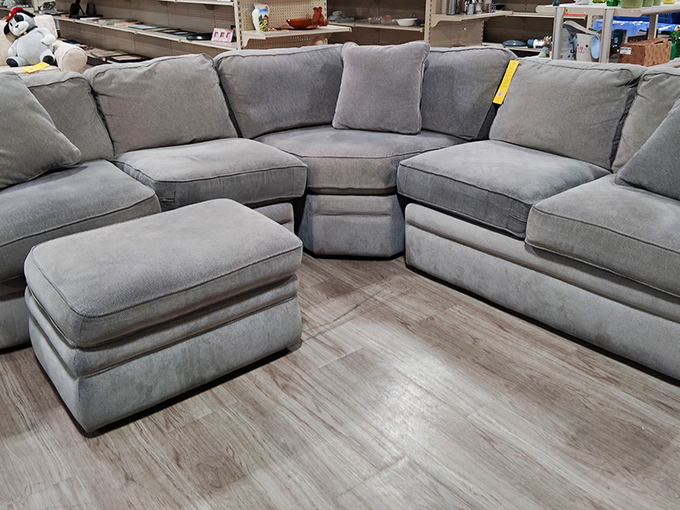 Sectional sofas that could tell stories—if only they could talk. This plush gray number could transform your living room for a fraction of retail.