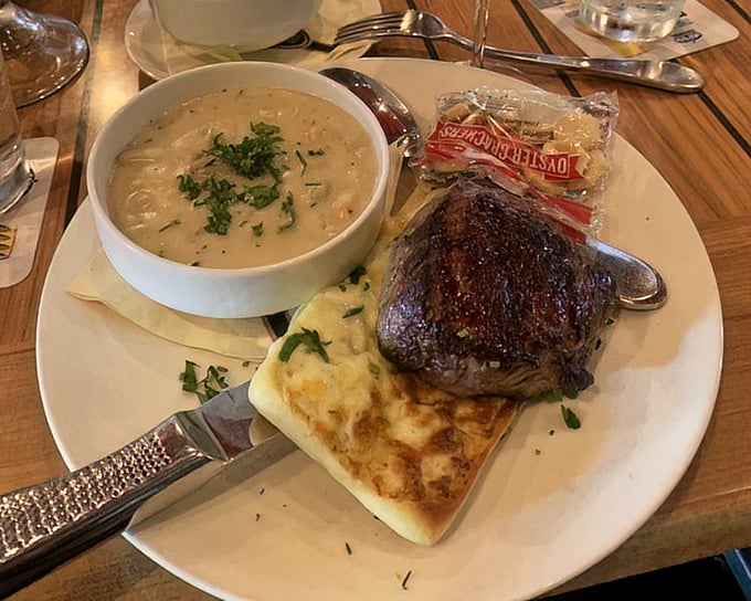 Not just a steak sandwich—a masterclass in simplicity. Perfectly seared beef meets toasted bread with a side of life-affirming soup.